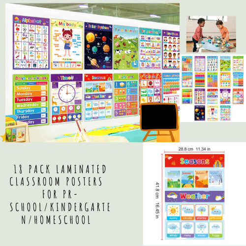 18 Pack Laminated Classroom Posters for Pre-School/Kindergarten/HomeSc ...